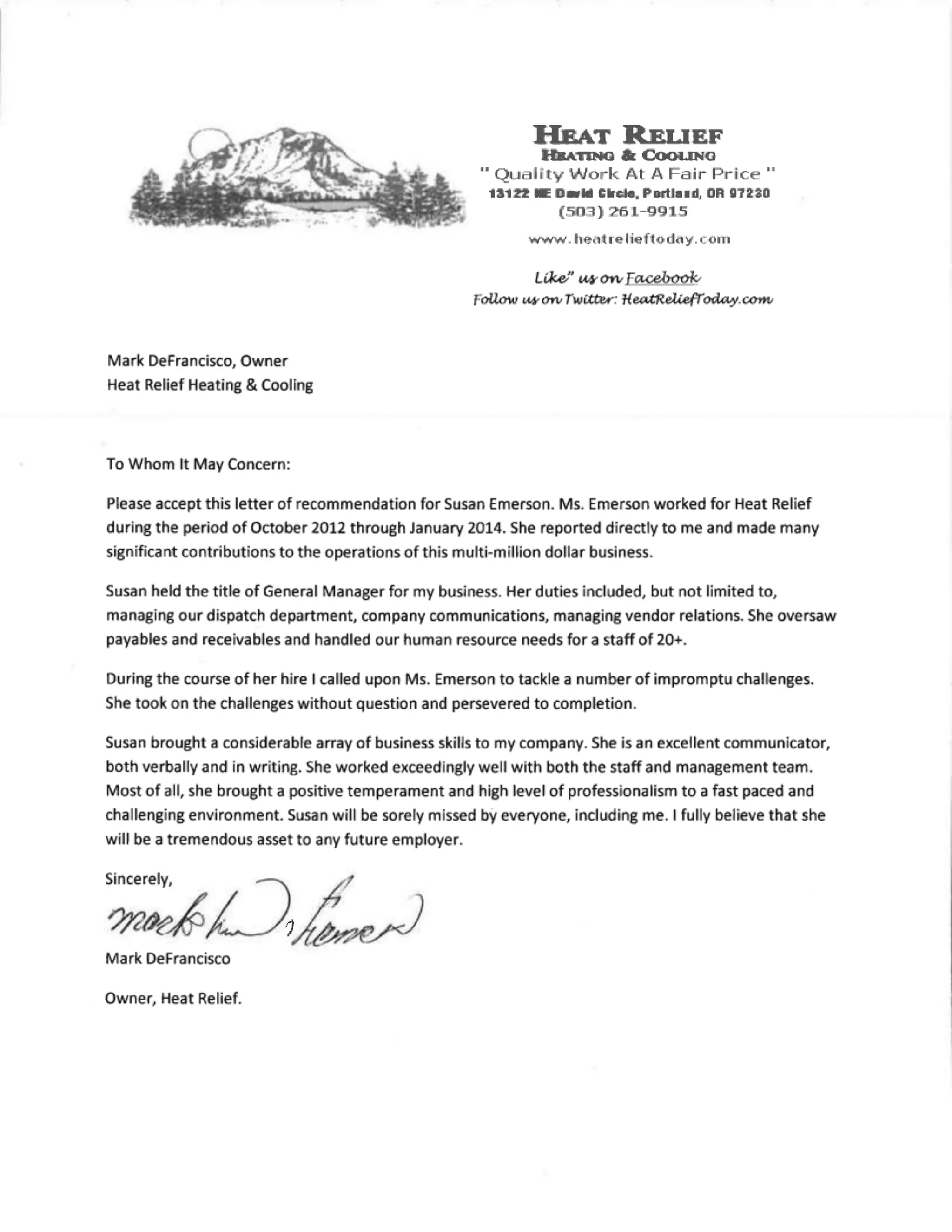 Heat Relief Reference Letter - President | DOCX
