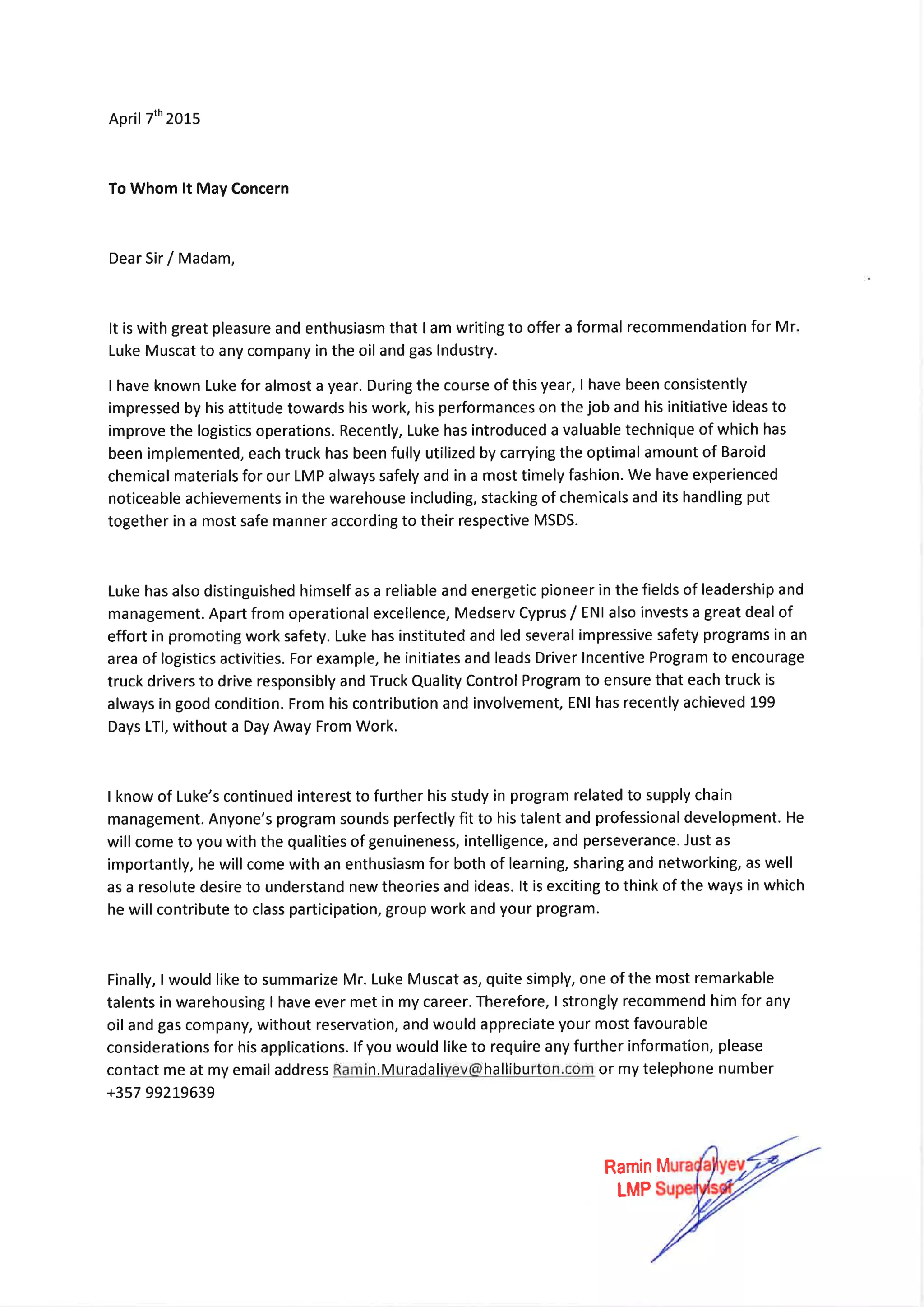 Reference Letter - Halliburton | PDF