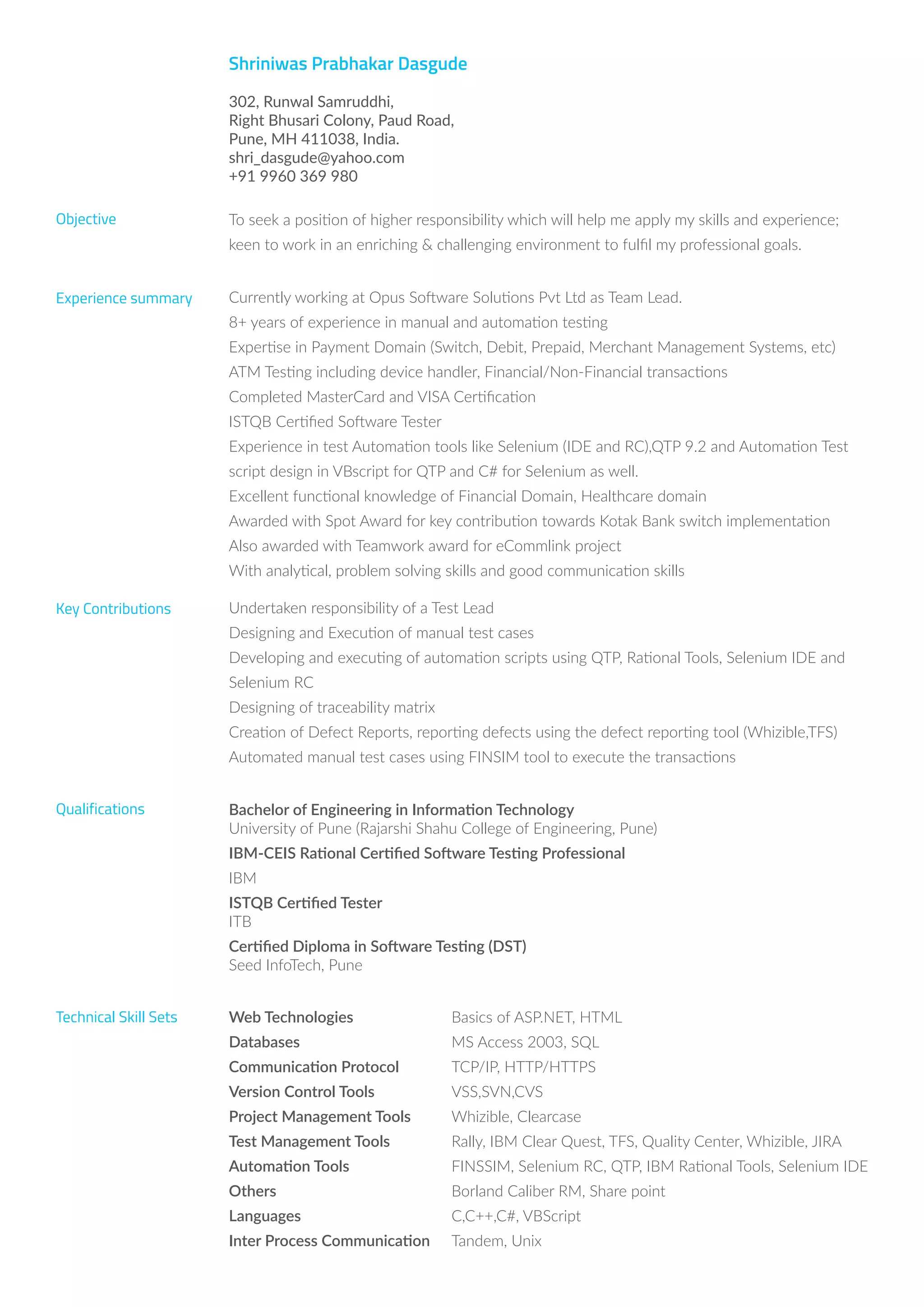 Resume-Shrinivas Dasgude | PDF