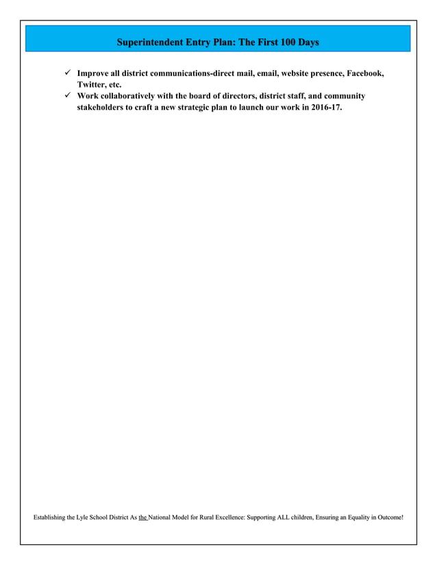 Superintendent Entry Plan.Andrew.Kelly.Lyle.Schools | PDF