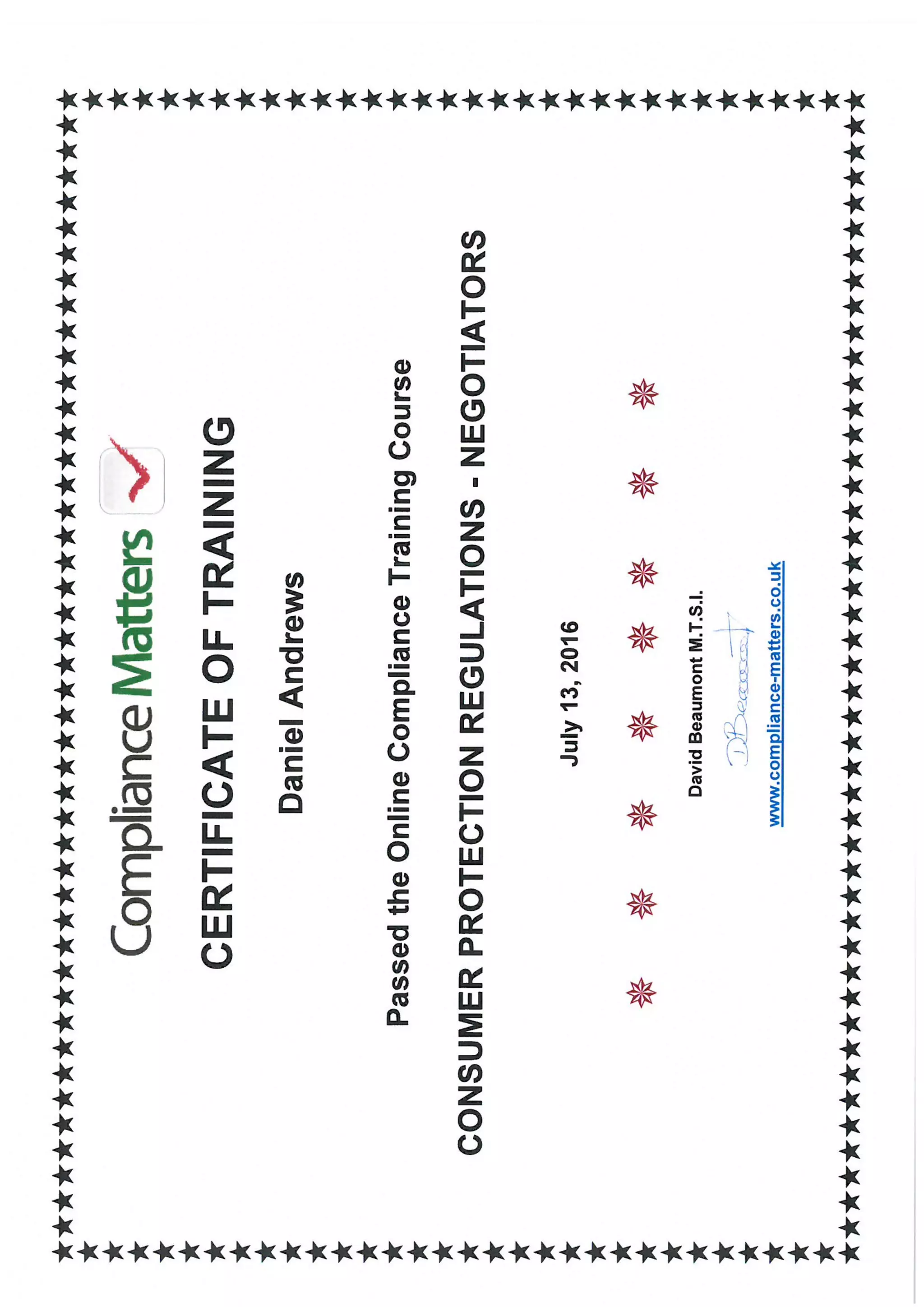 Daniel Andrews Compliance Certificates | PDF