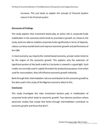 THE ROLES OF INVESTMENT BANKERS IN THE MOBILIZATION OF CORPORATE FUNDS ...