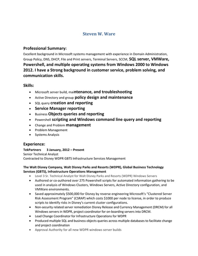 Steven Ware Resume 2016 March | DOC