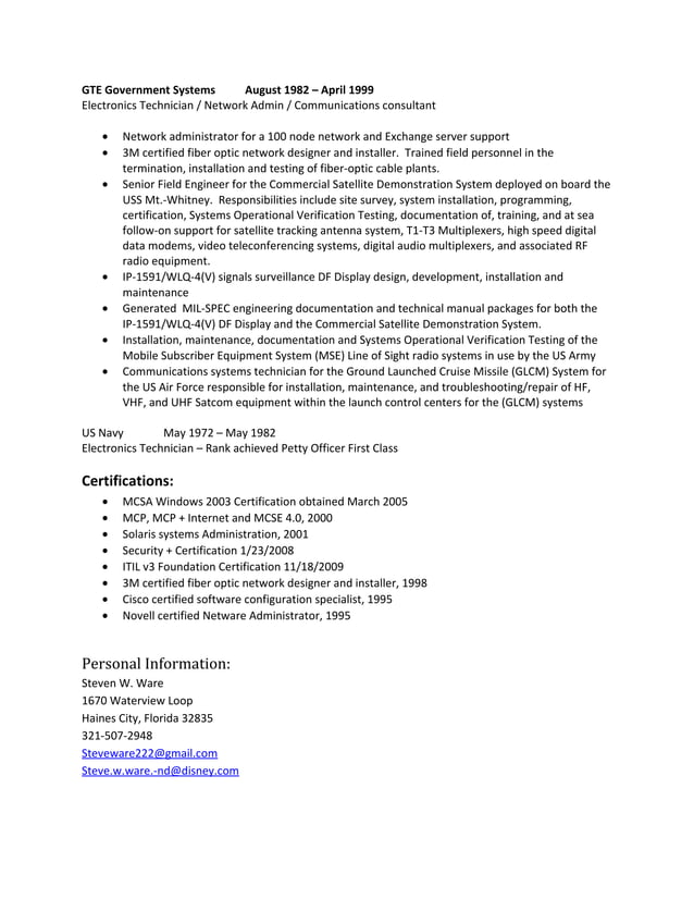 Steven Ware Resume 2016 March | DOC