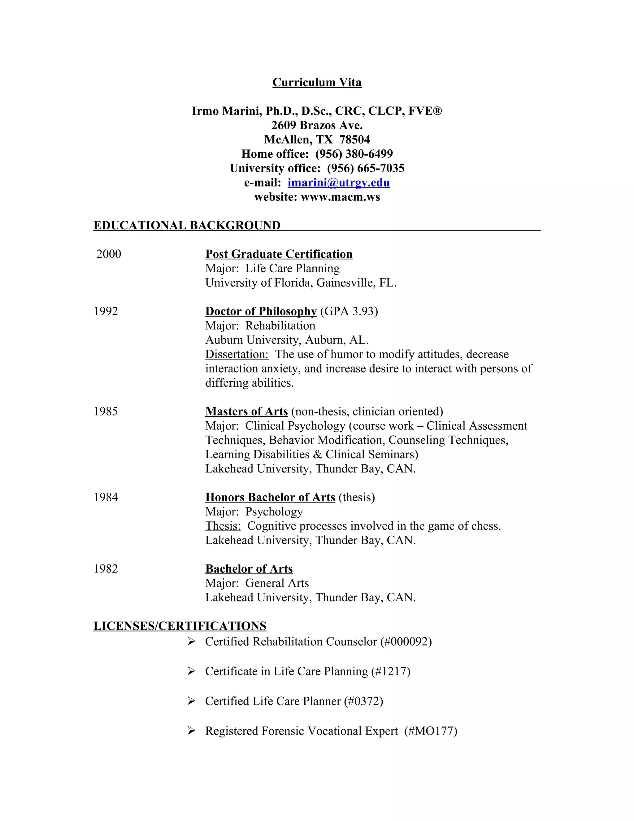Irmo CV current | DOC
