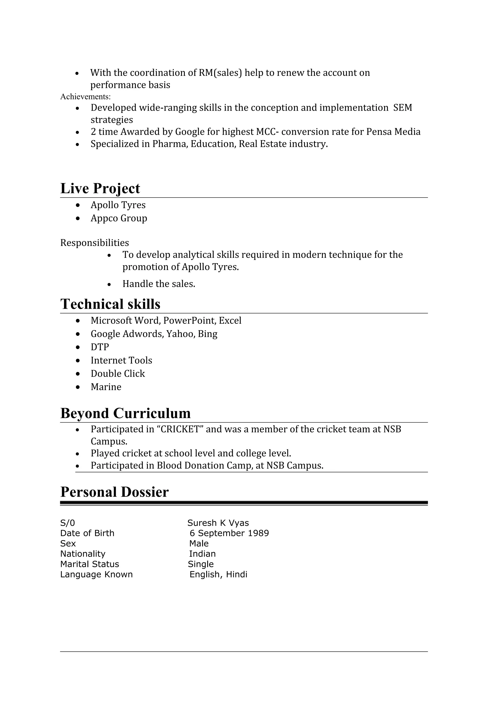 CV Rahul Vyas | PDF | Free Download