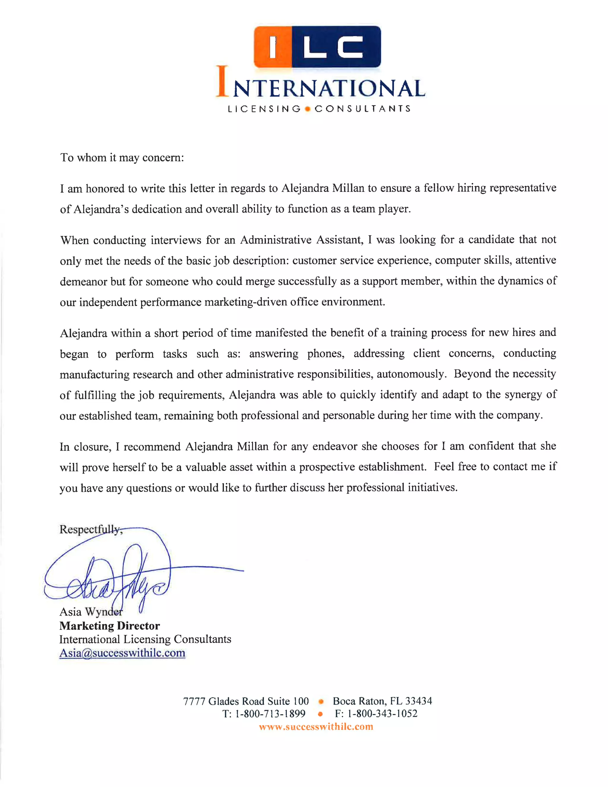 ILC Recommendation Letter | PDF