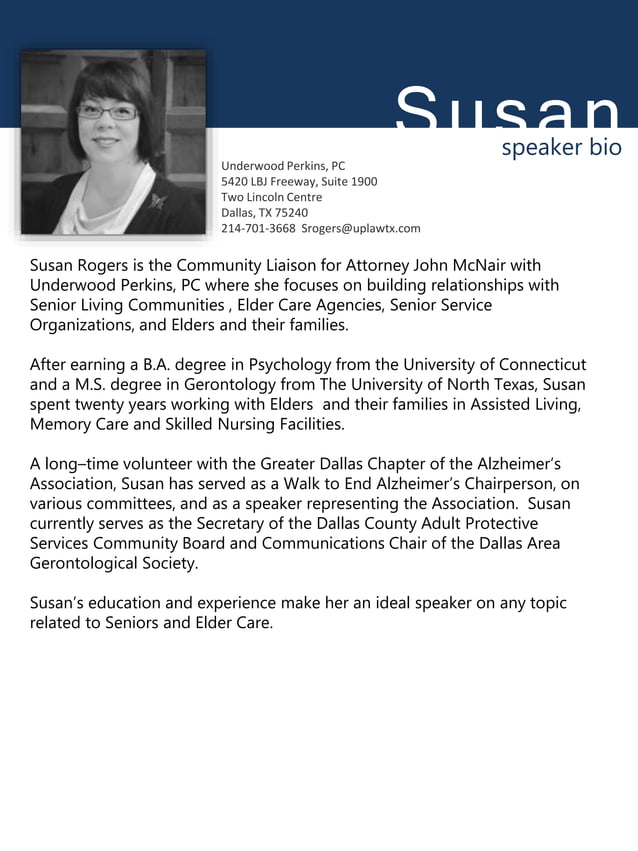 Speaker Bio - Susan Rogers | PPTX