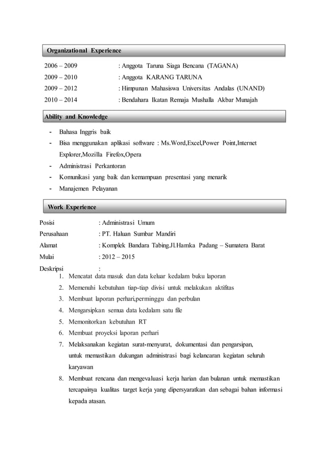 CV Administrasi Umum | PDF