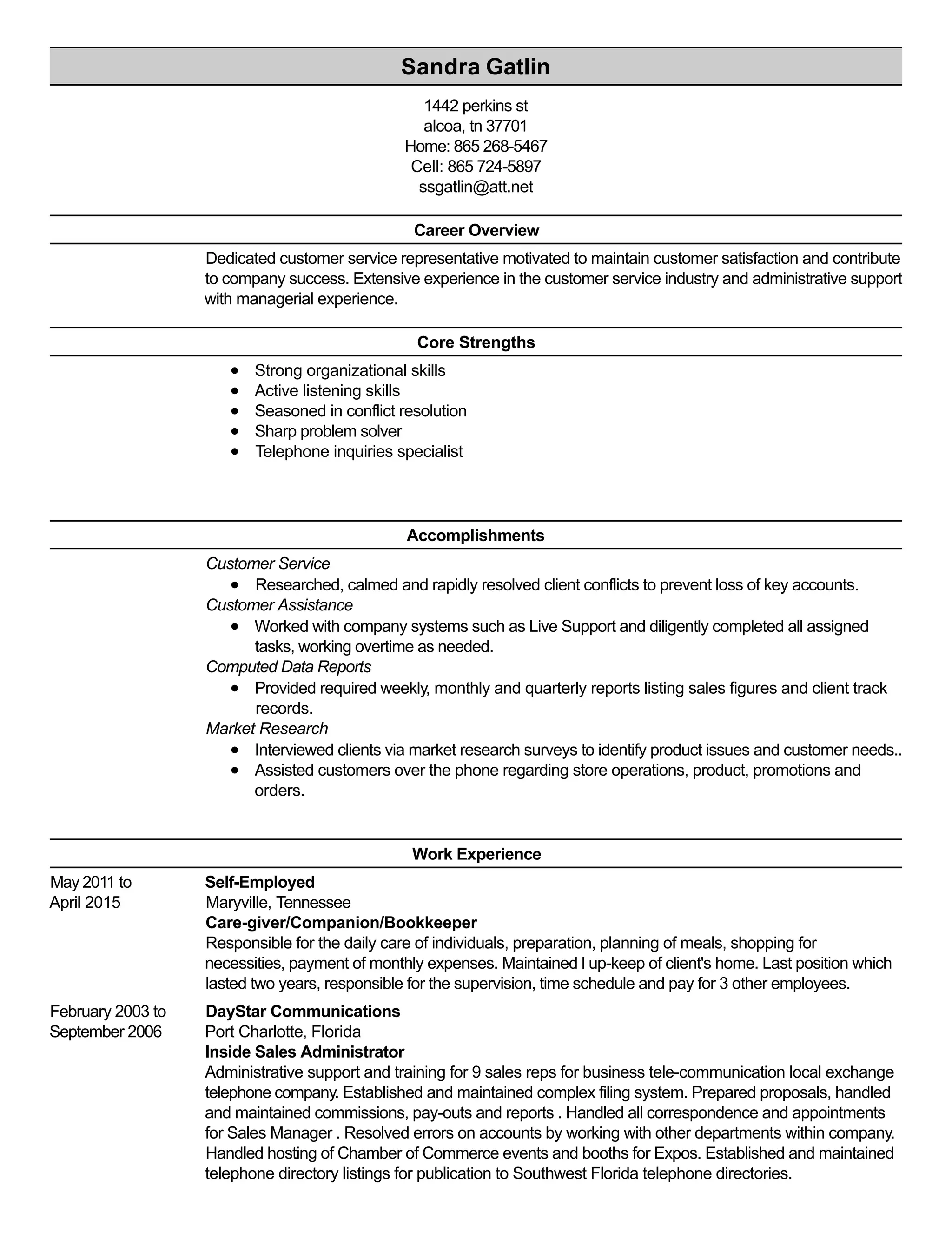 sandra gatlin Resume | PDF