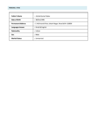 Vishal Resume ORG | DOCX | Business | Business and Finance