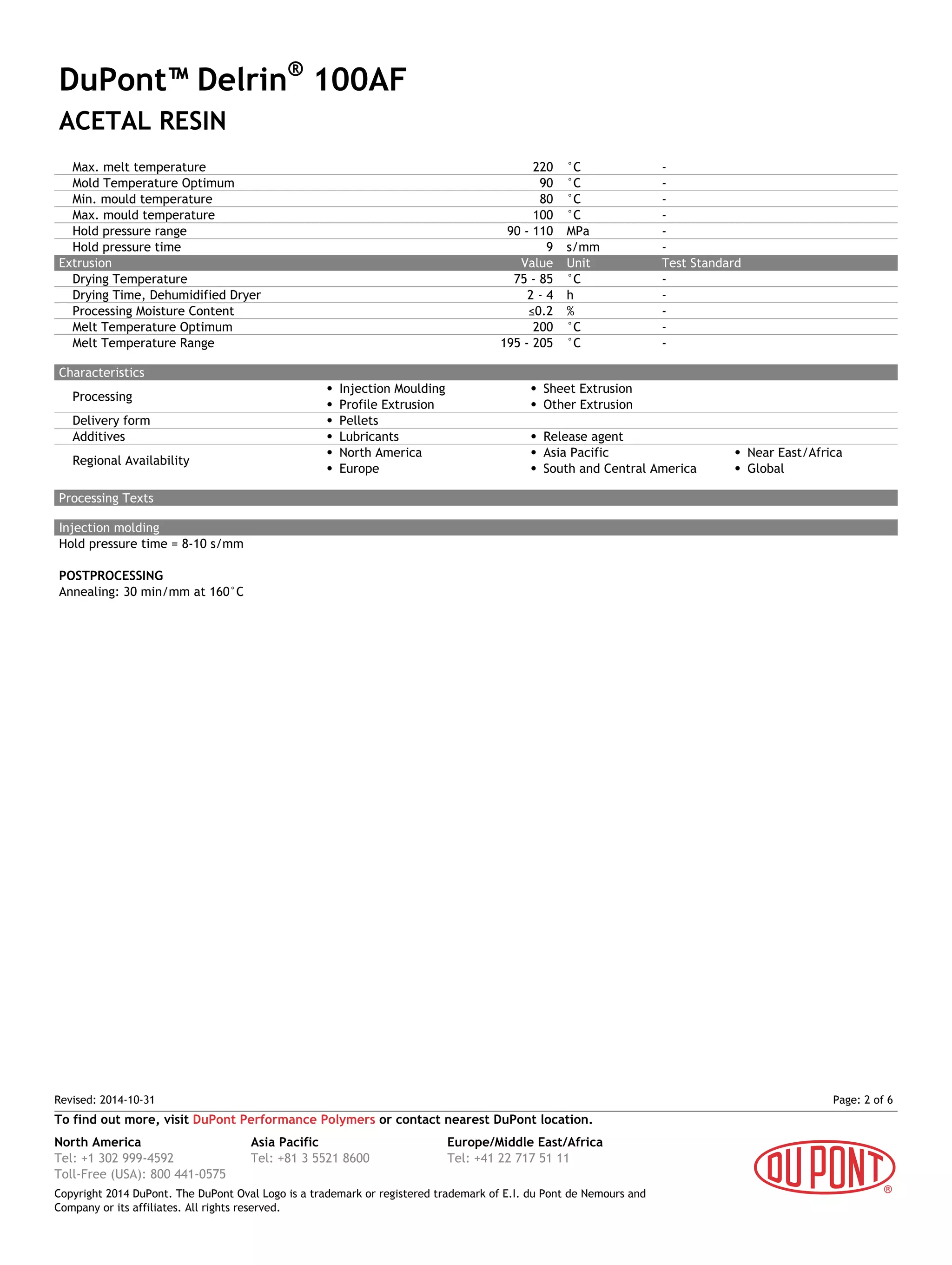 Delrin 100 AF Data Sheet and Properties | PDF
