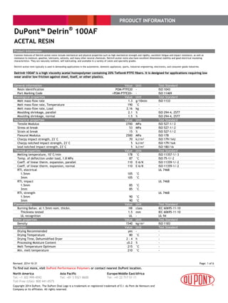 Delrin 100 AF Data Sheet and Properties | PDF