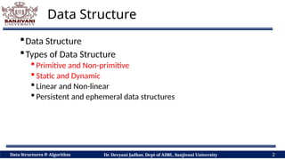 Classification of Data Structure: Primitive Vs Non Primitive, Static Vs Daynamic | PPSX