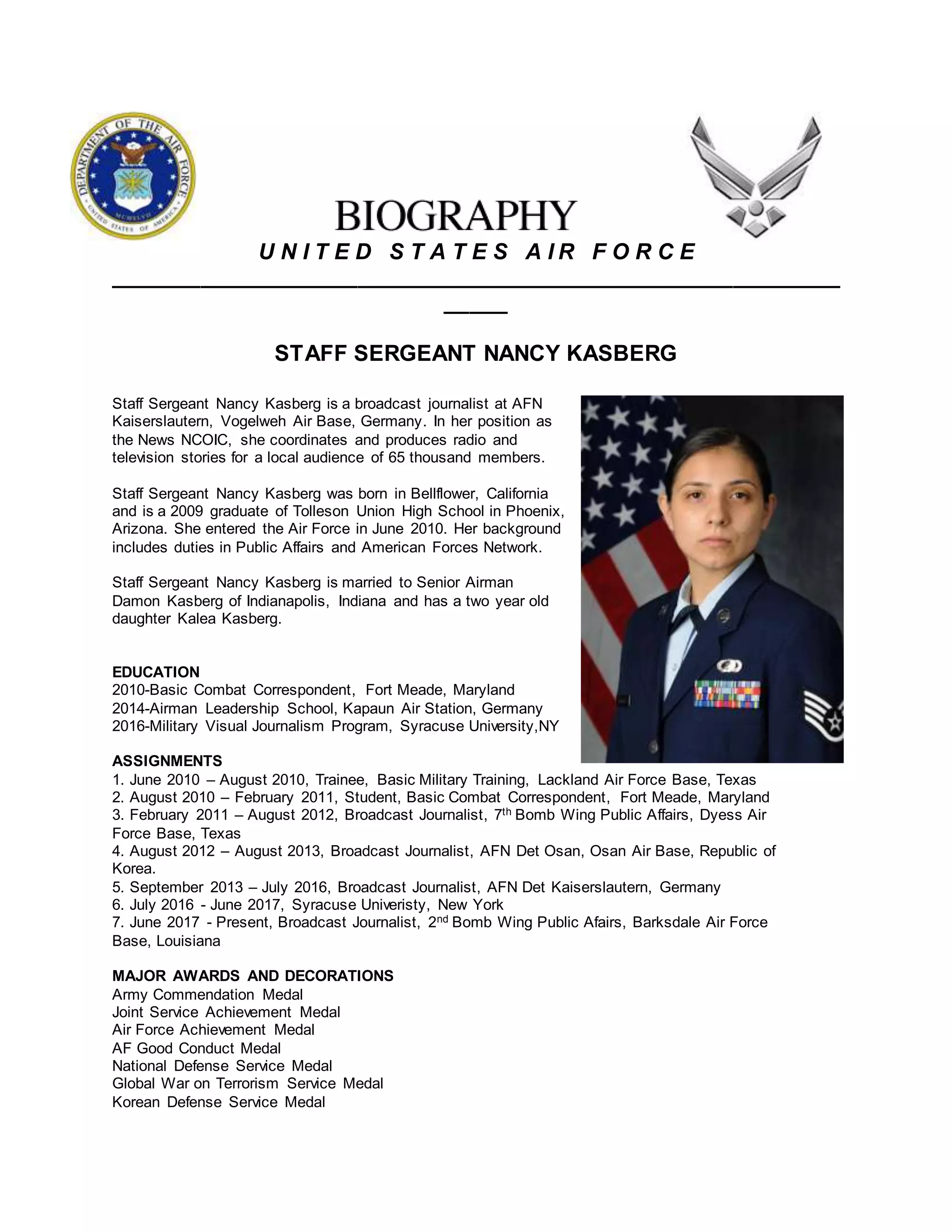 SSgt Kasberg Biography | DOCX