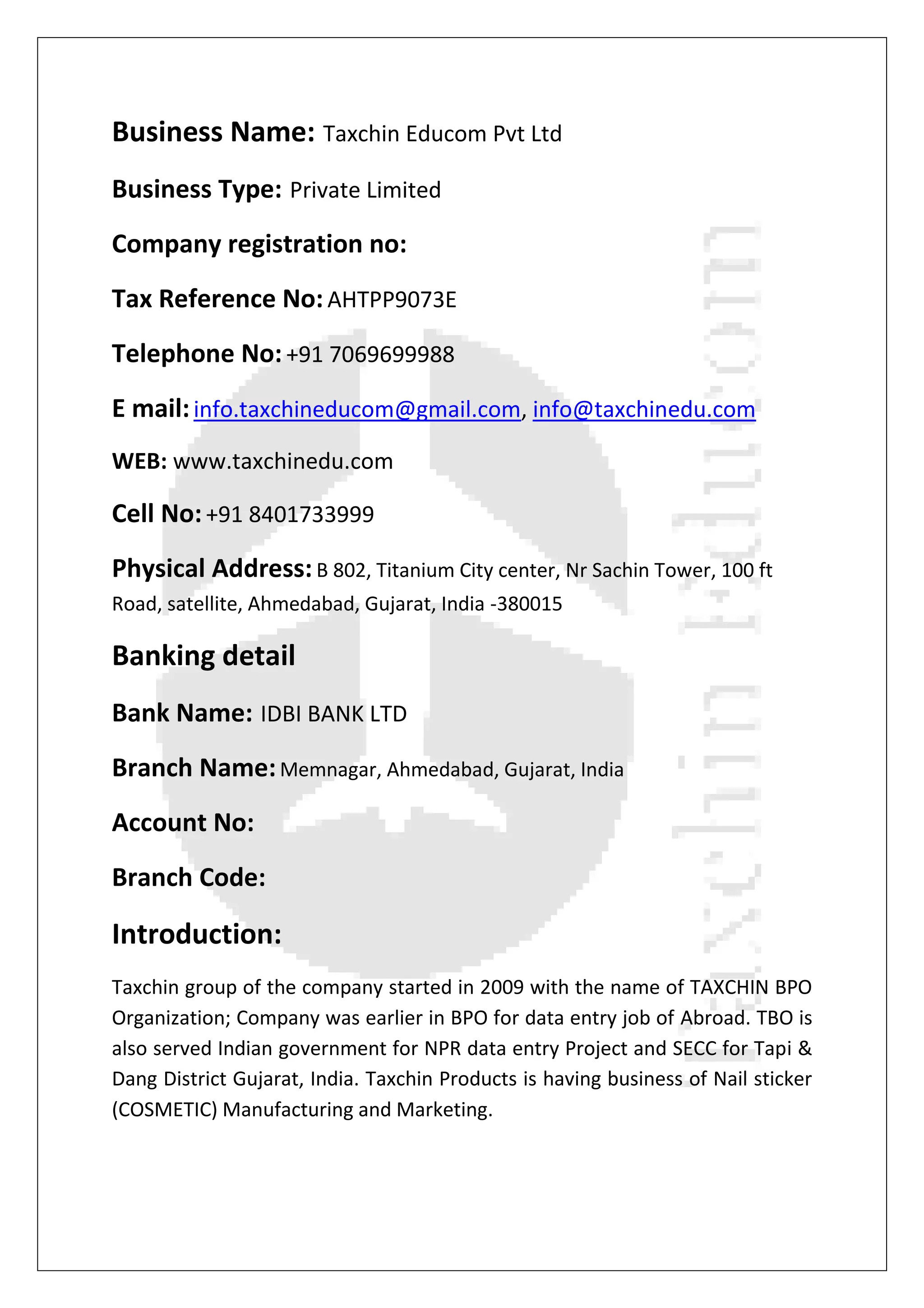 Taxchin Educom Profile | PDF