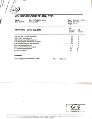 WES Course-by-course evaluation | PDF