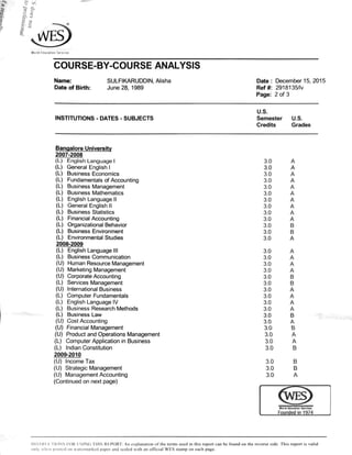 WES Course-by-course evaluation | PDF