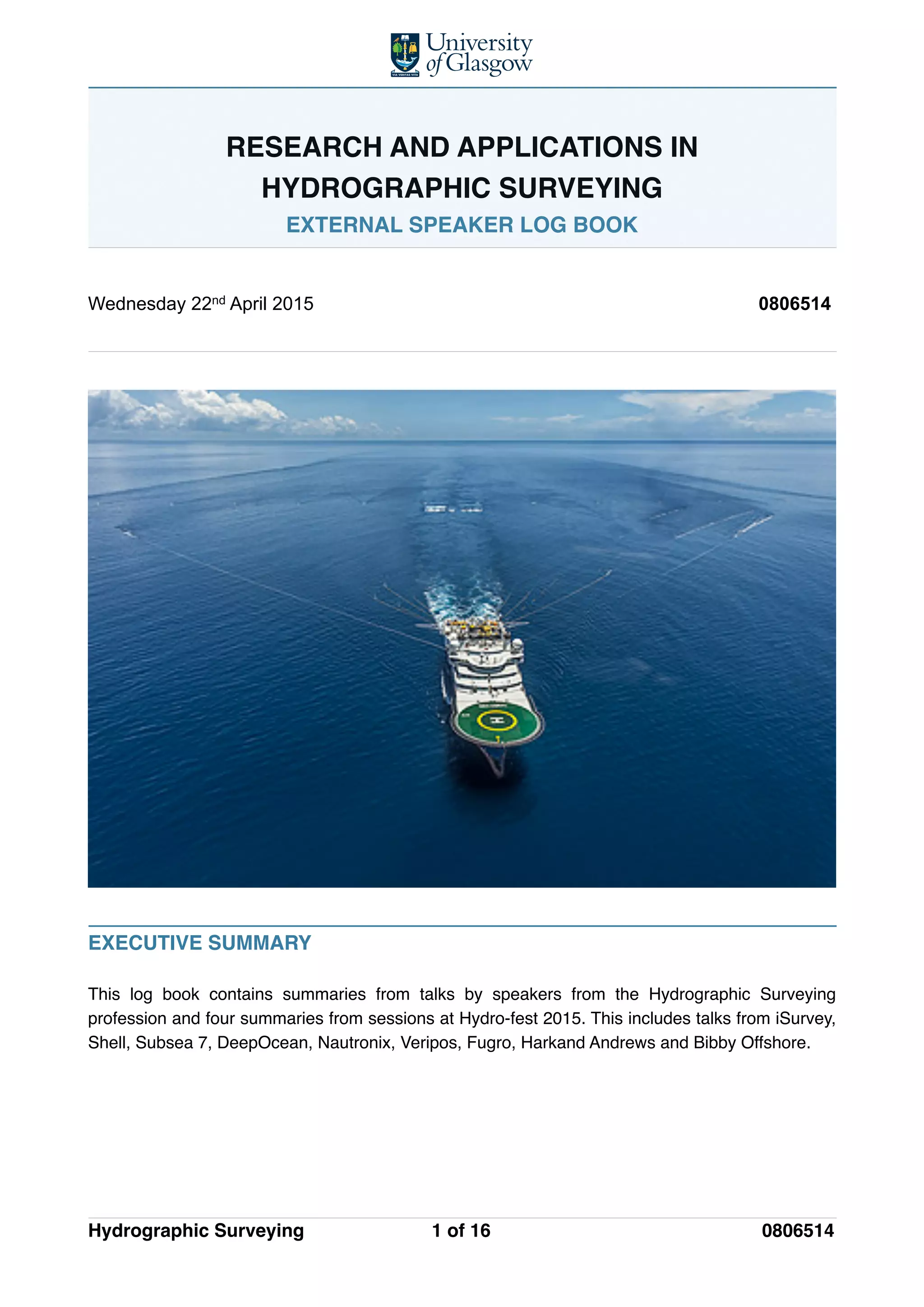 A log book of Hydrographic Survey presentations | PDF