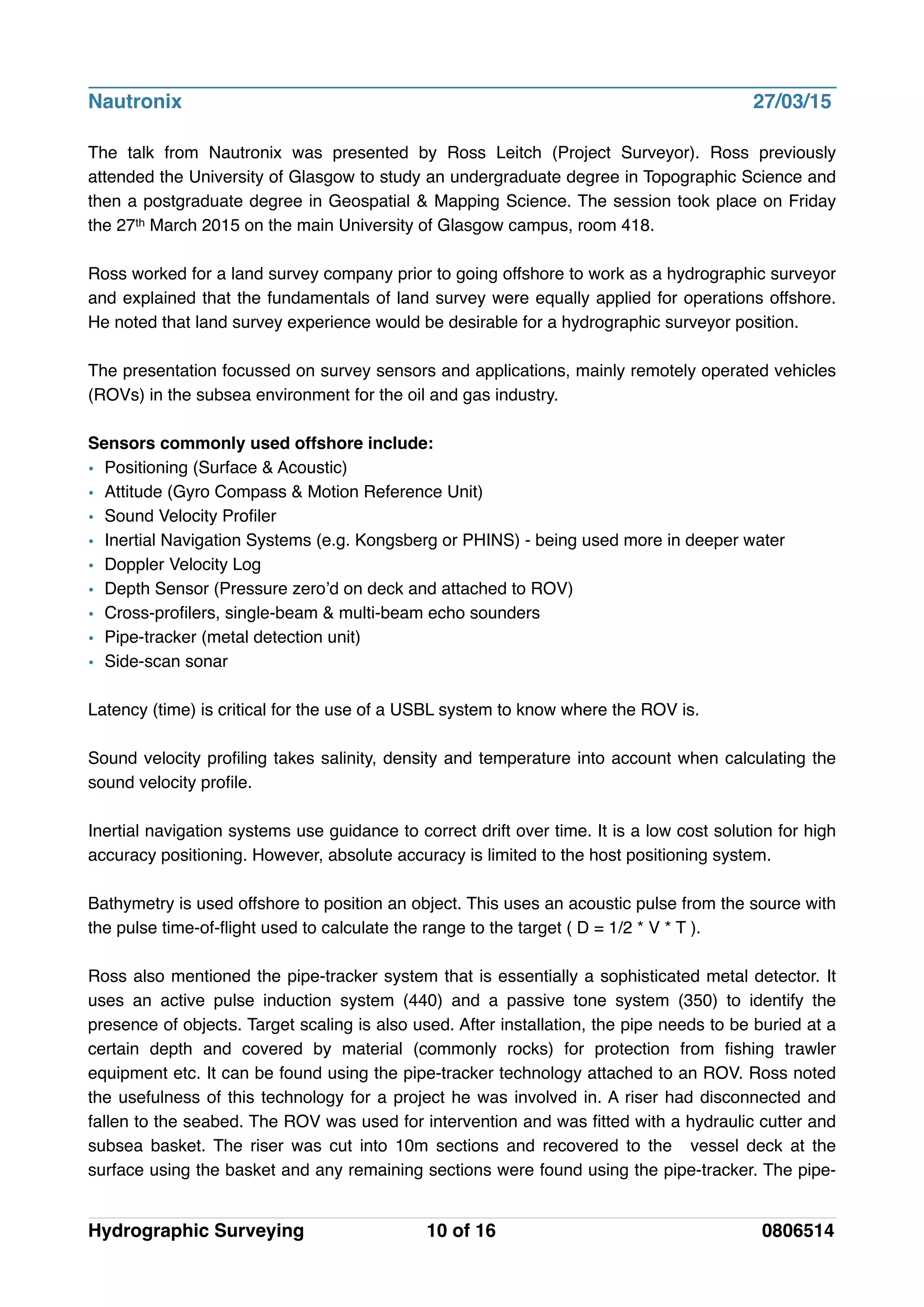 A log book of Hydrographic Survey presentations | PDF