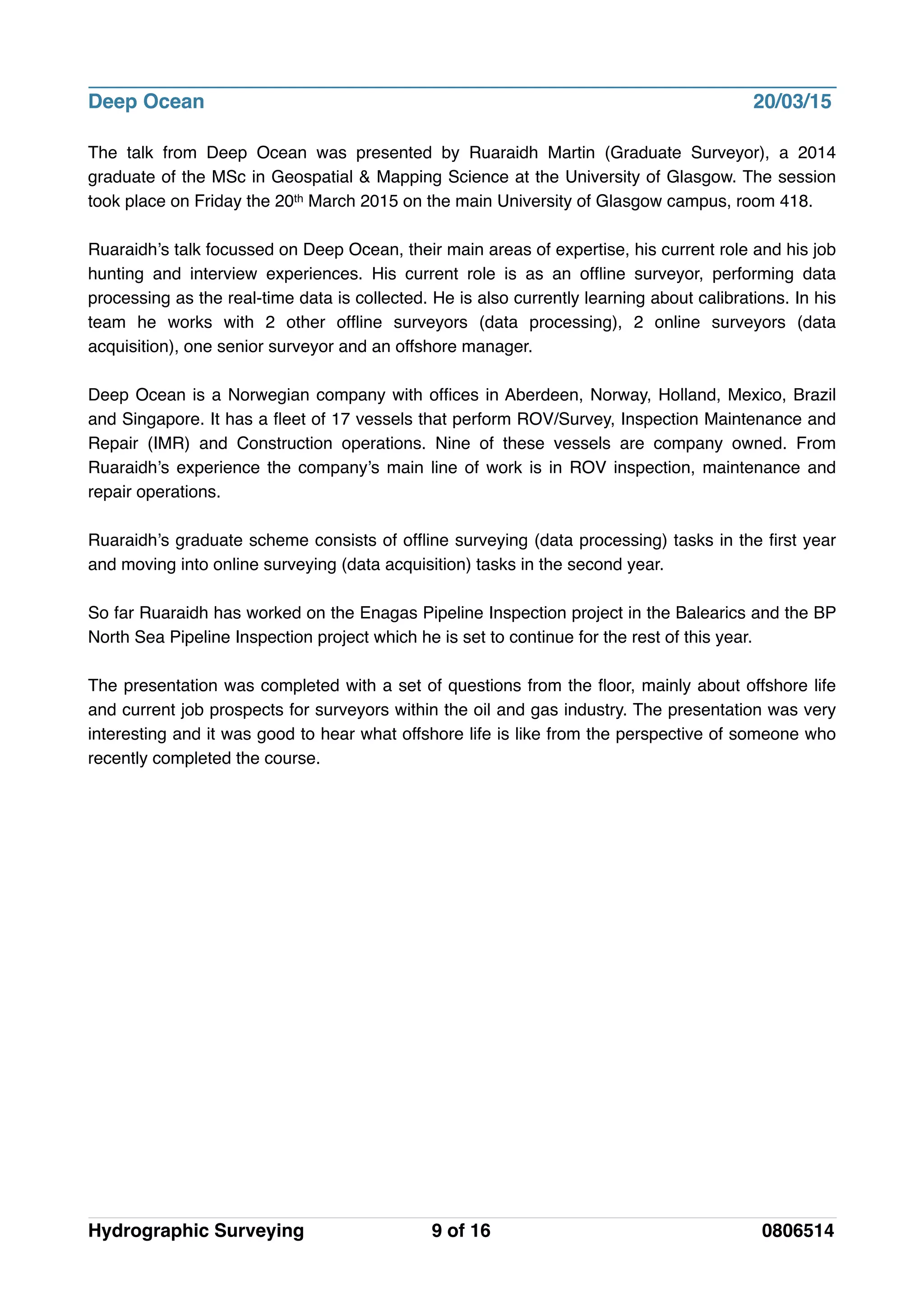 A log book of Hydrographic Survey presentations | PDF