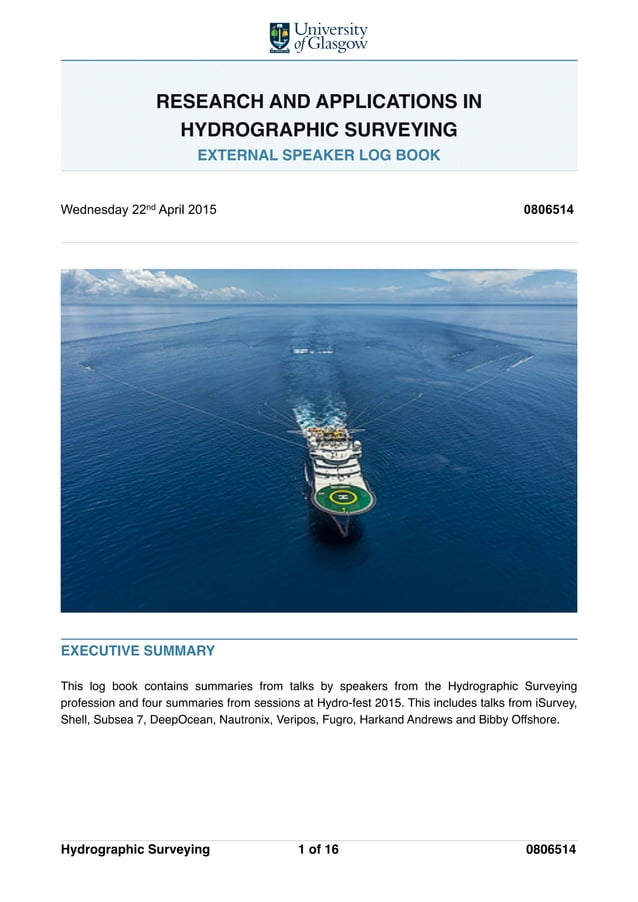A log book of Hydrographic Survey presentations | PDF