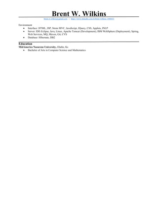 Brent Wilkins Resume | PDF | Web Development | Internet
