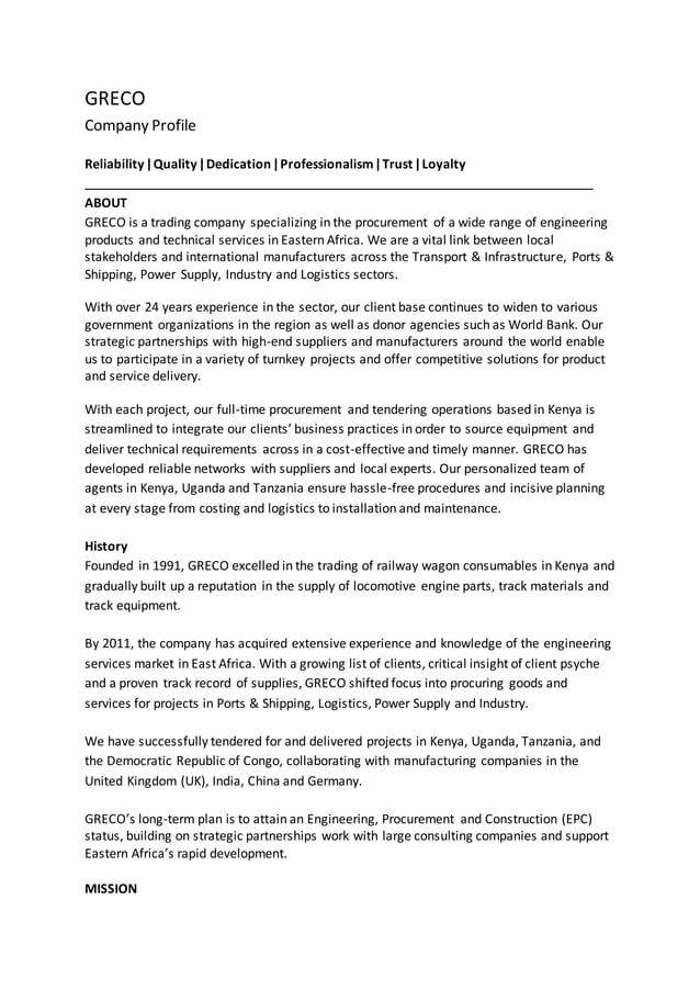 Greco International-Company Profile | PDF