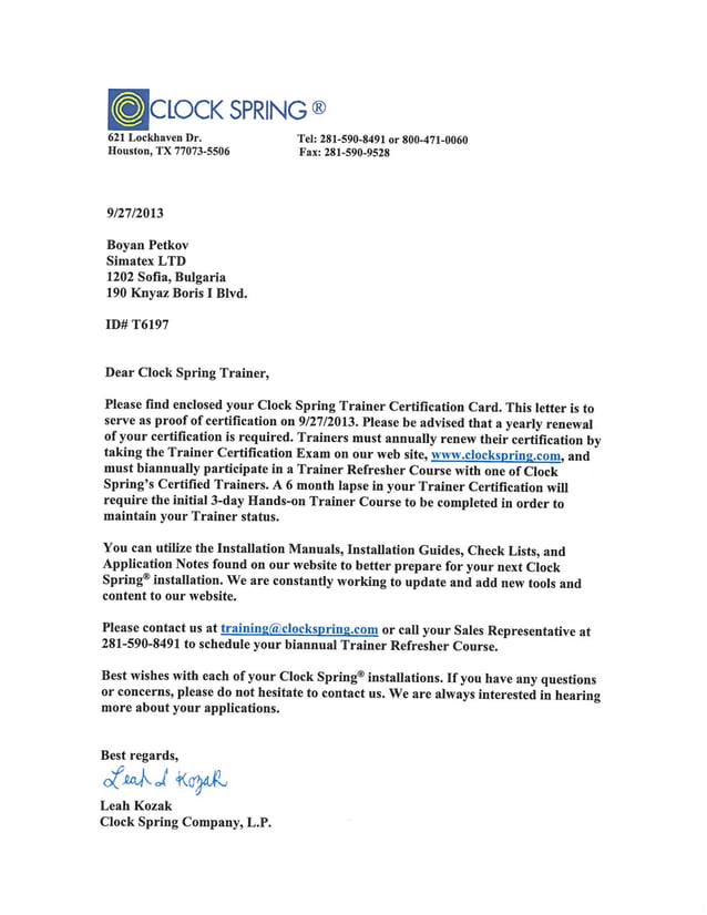 Clock Spring Certificate_Boyan Petkov | PDF