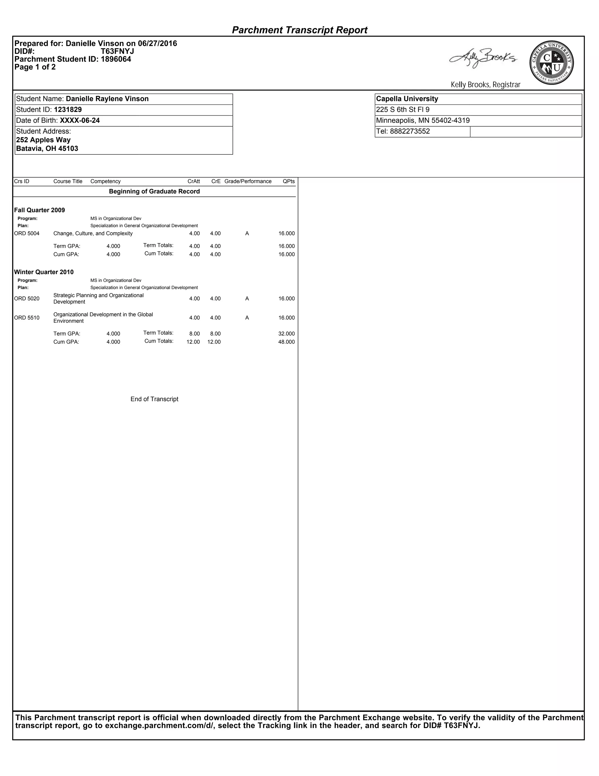 Capella Official Transcript | PDF