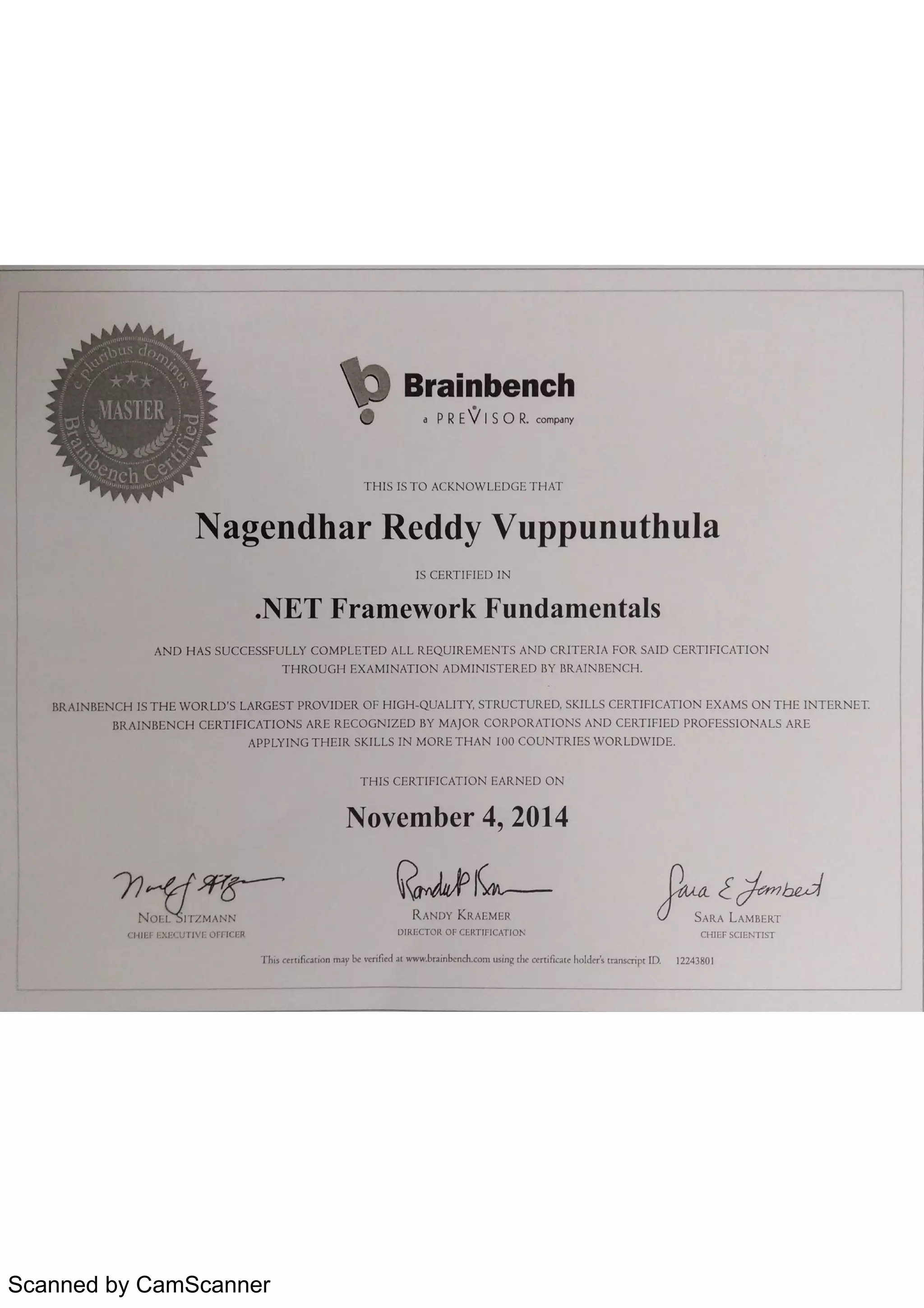 brainbench certificates | PDF