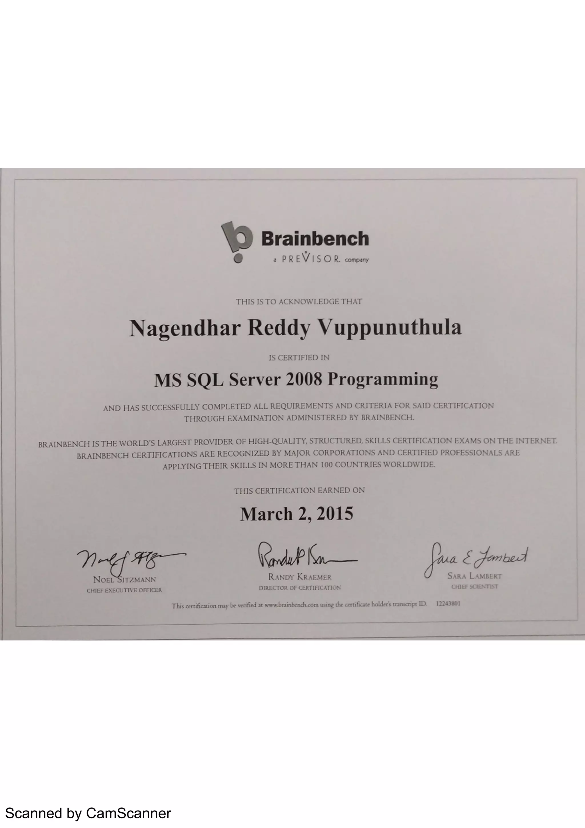 brainbench certificates | PDF