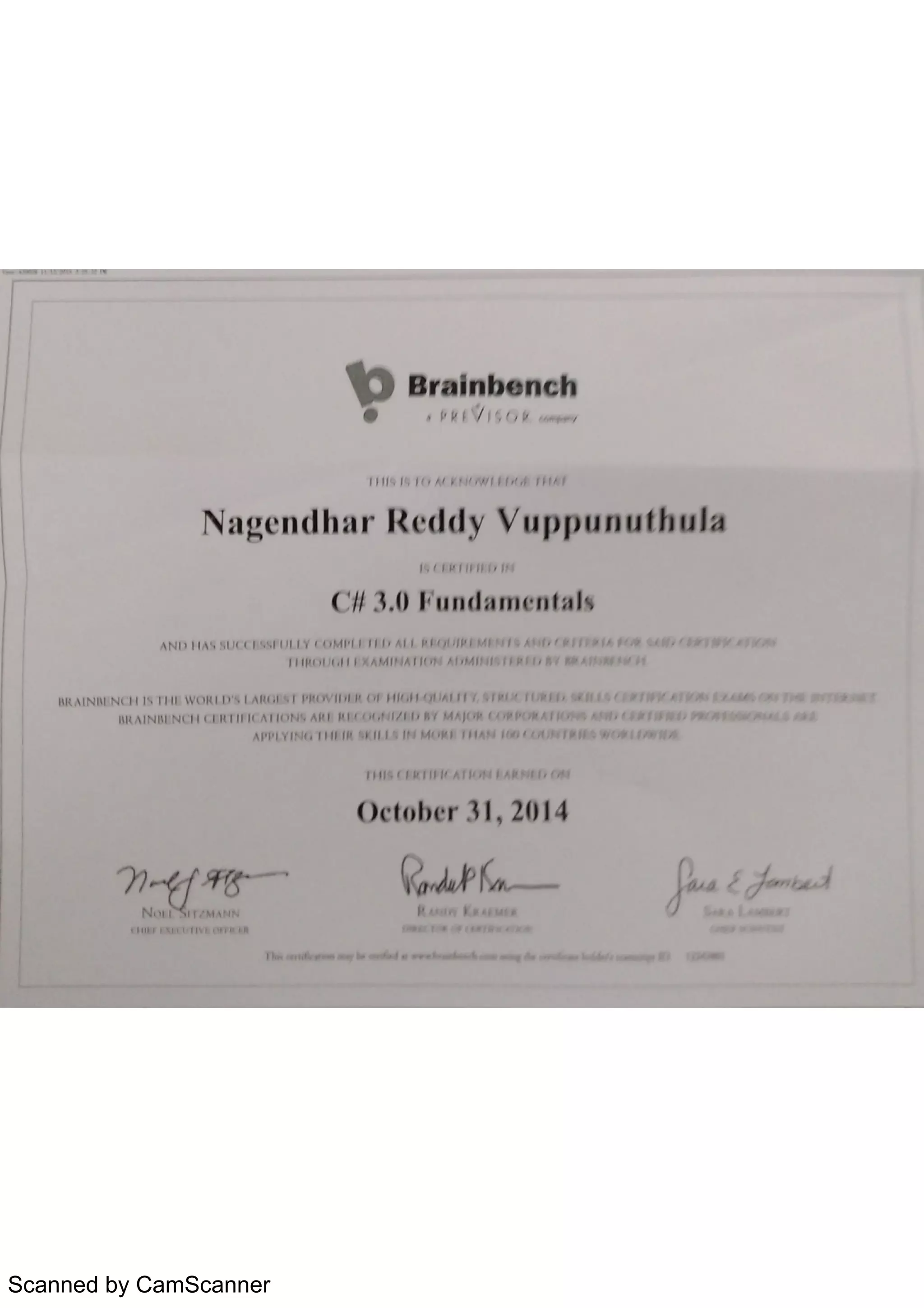 brainbench certificates | PDF