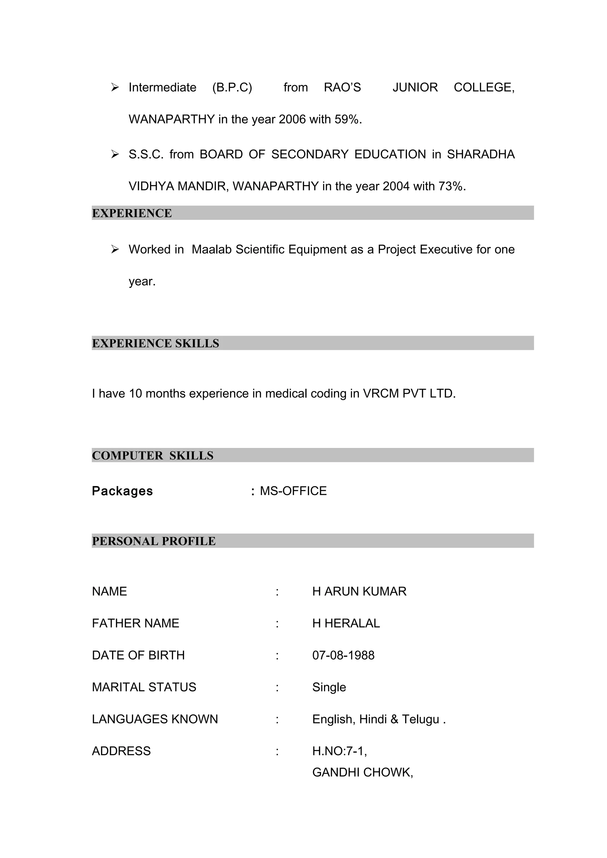 ARUN RESUME- | DOC