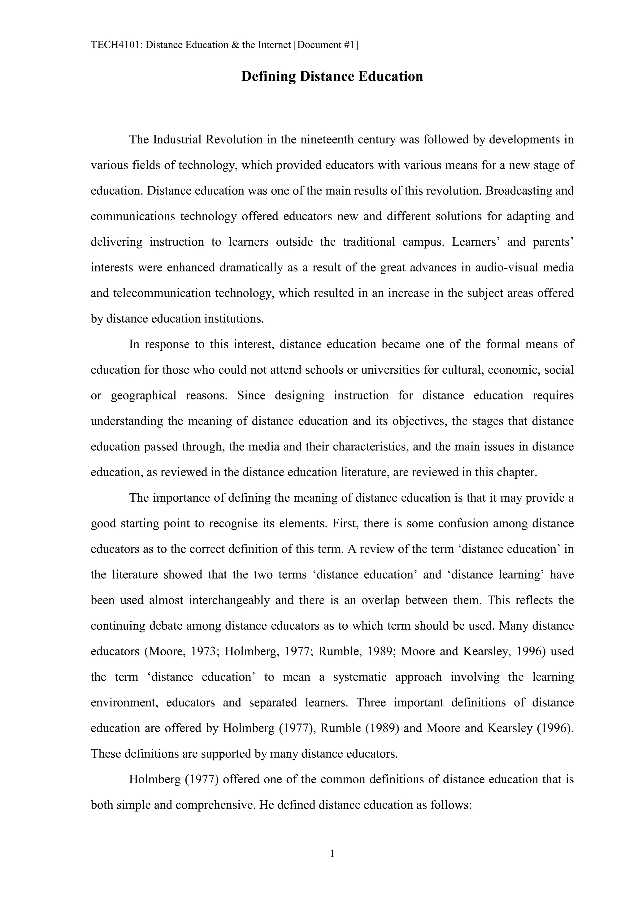 1. Defining Distance Education | PDF