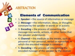 Oral Comm. Definition and Elements of Communication | PPTX