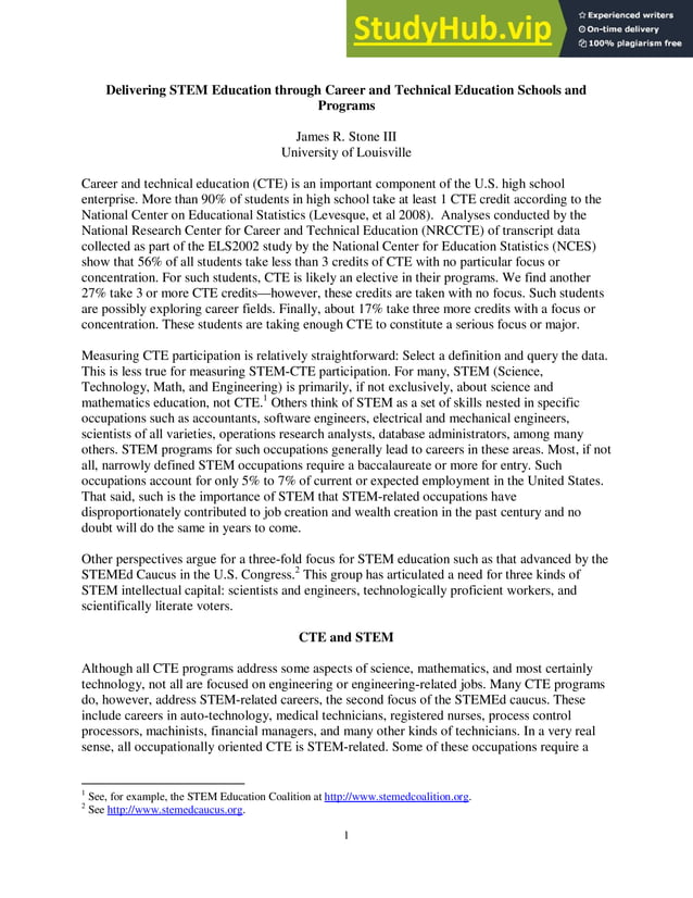 1 Delivering STEM Education Through Career And Technical Education ...