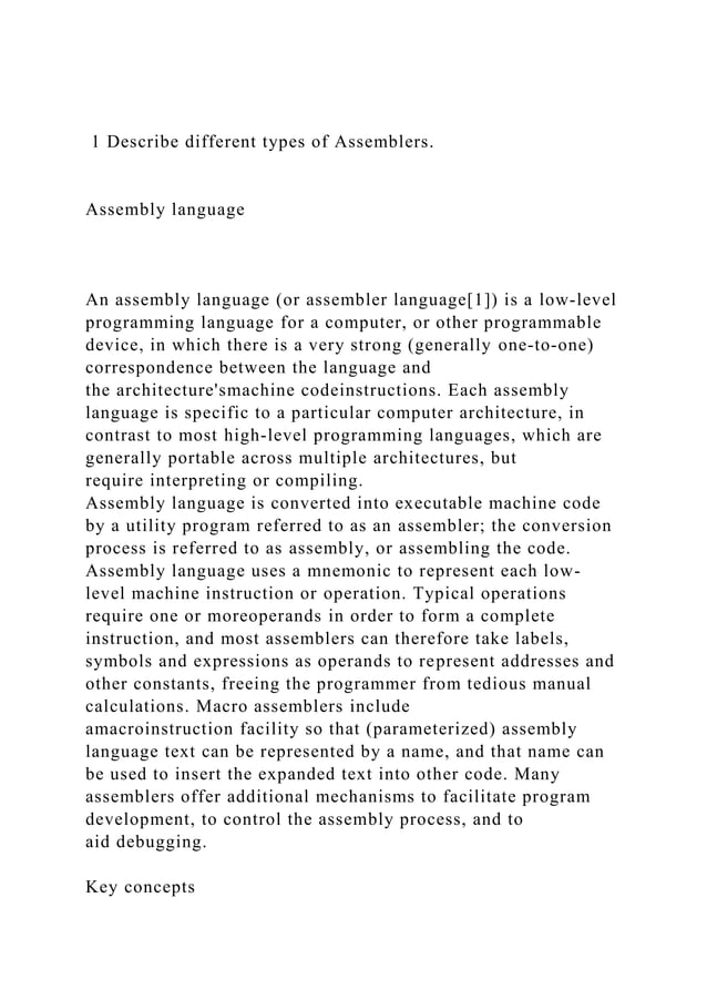 1 Describe Different Types Of Assemblersassembly Languagedocx 