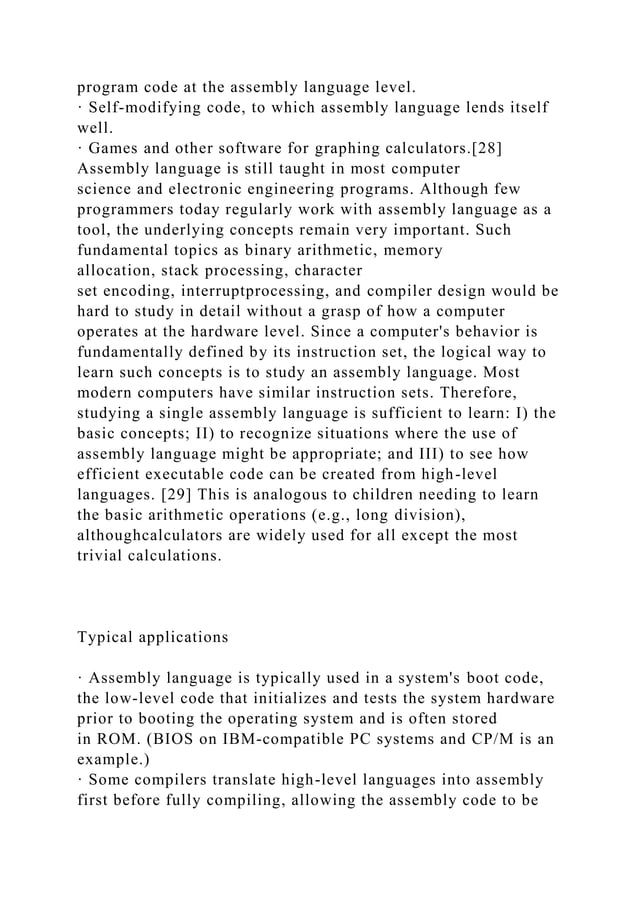 1 Describe different types of Assemblers.Assembly language.docx | Programming Languages | Computing