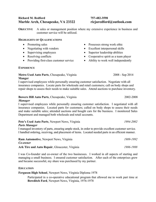 Richard M. Redford Resume 2014 | PDF