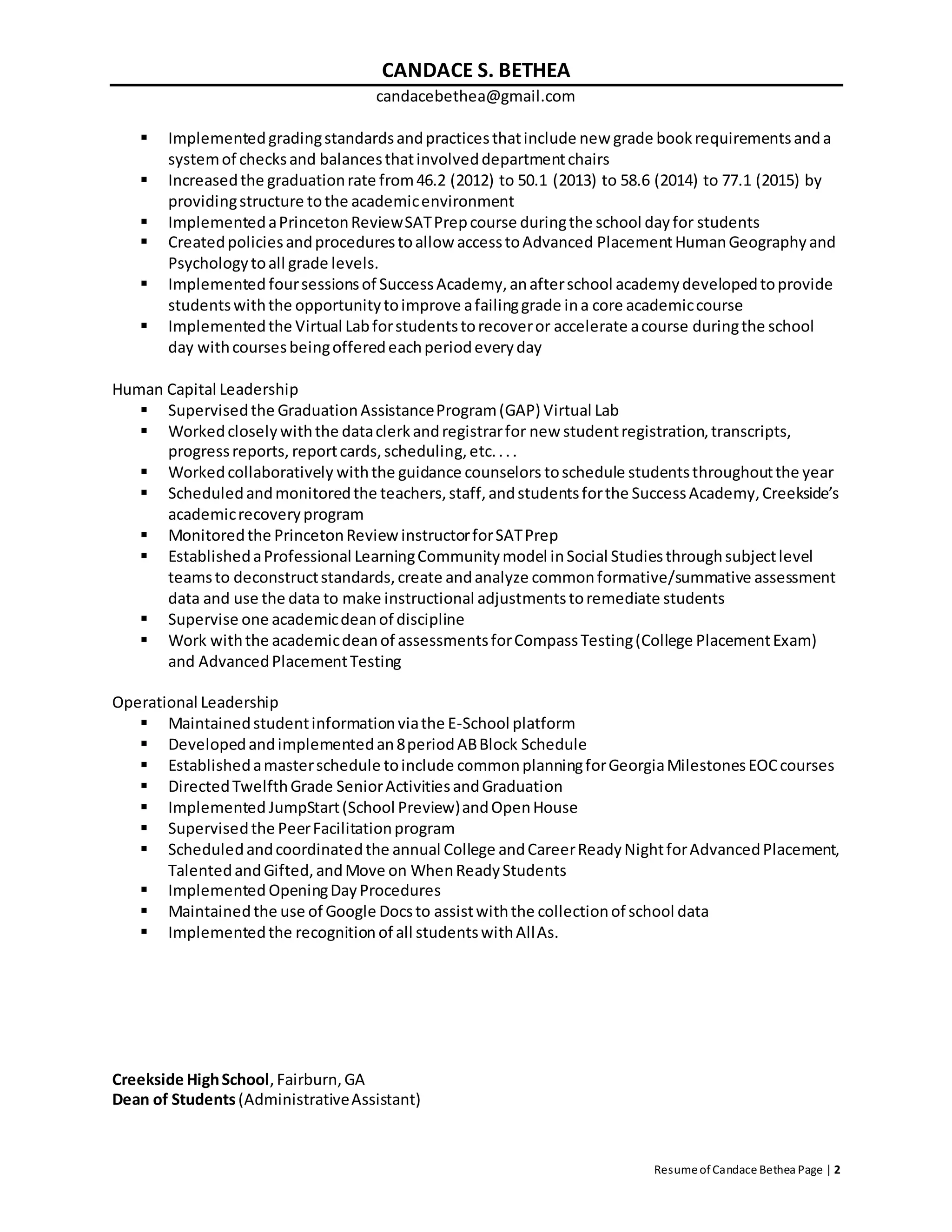 Candace Bethea Resume principal revised april 2016 no address | DOCX