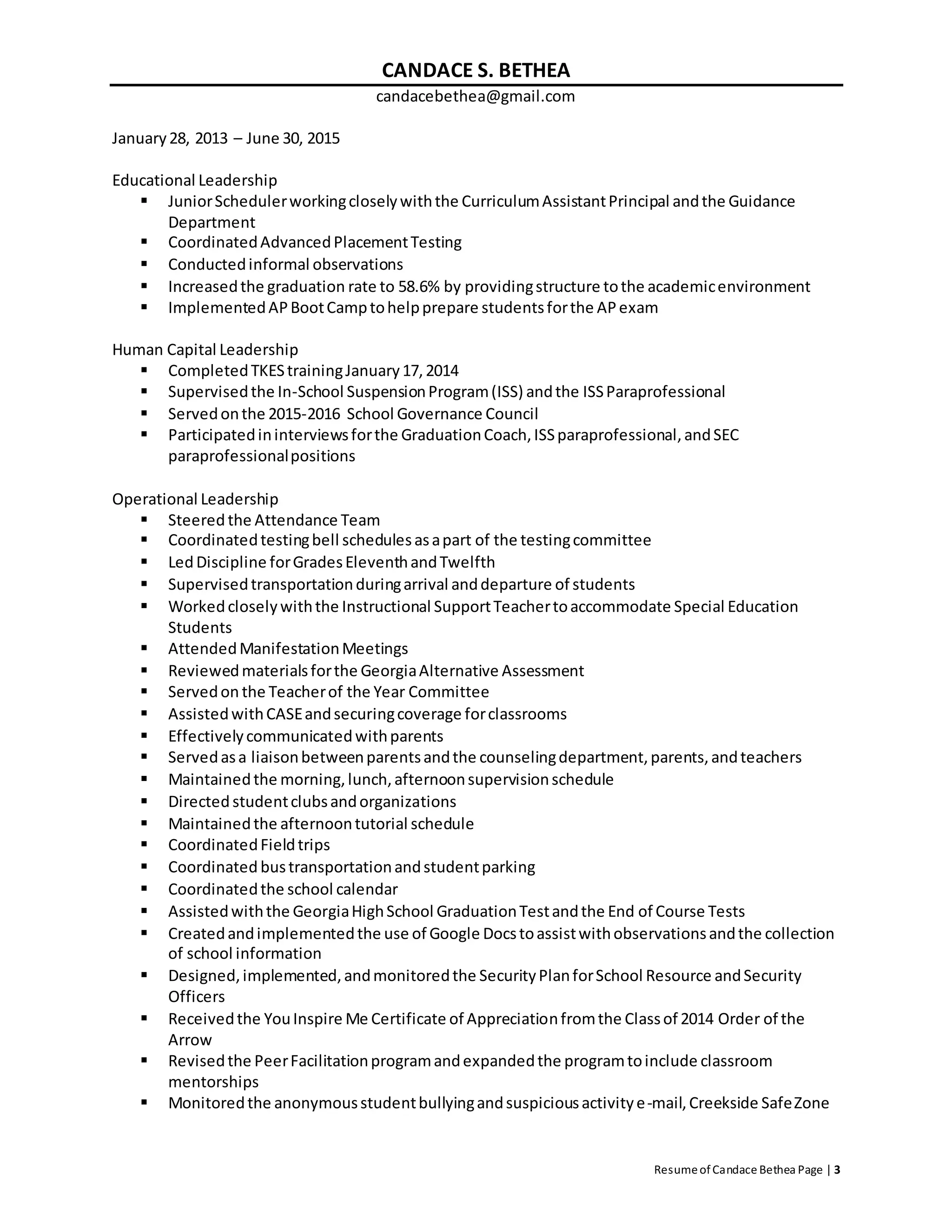 Candace Bethea Resume principal revised april 2016 no address | DOCX