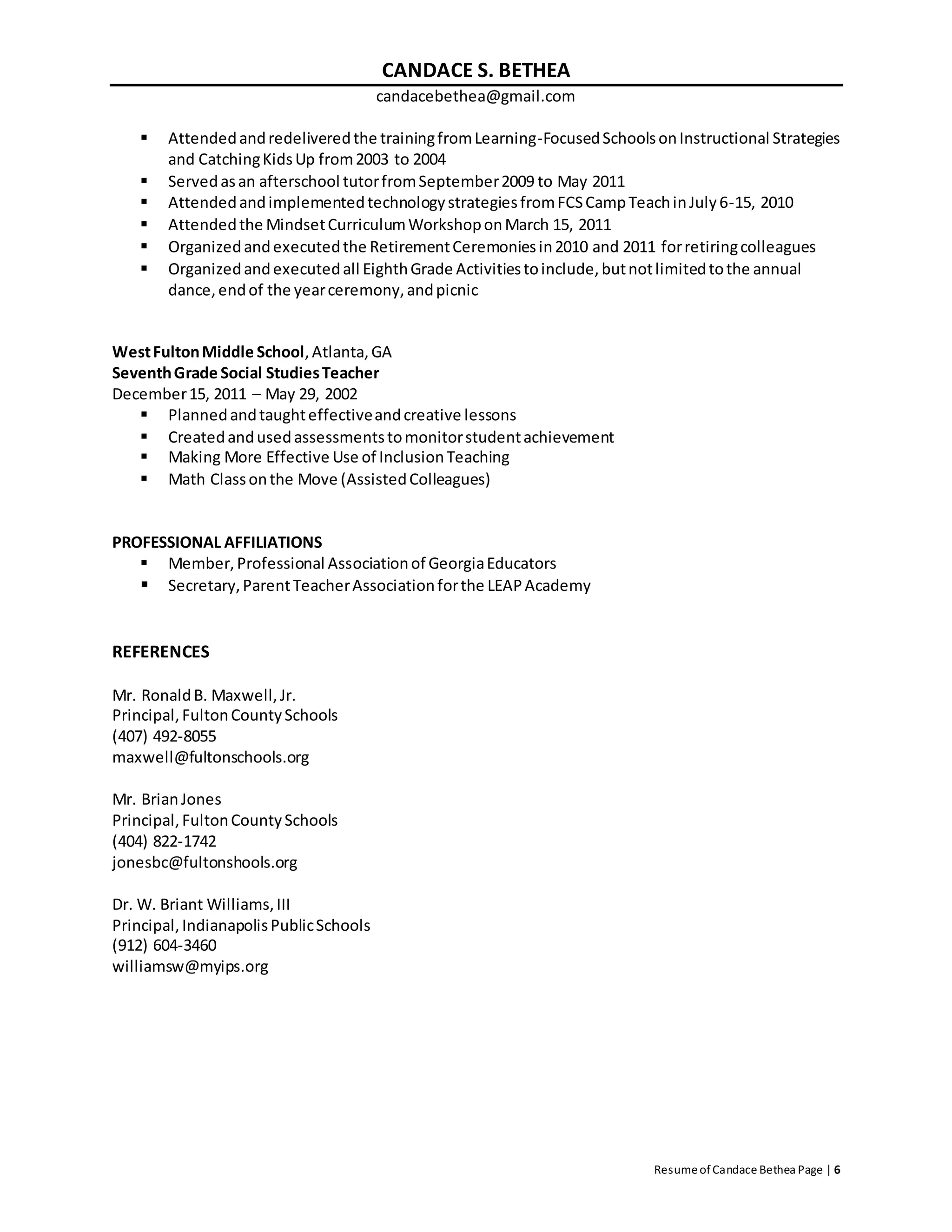 Candace Bethea Resume principal revised april 2016 no address | PDF