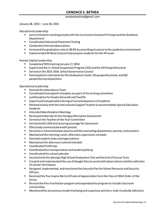Candace Bethea Resume principal revised april 2016 no address | PDF
