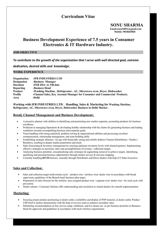 SONU SHARMA RESUME | DOC | Sales | Business