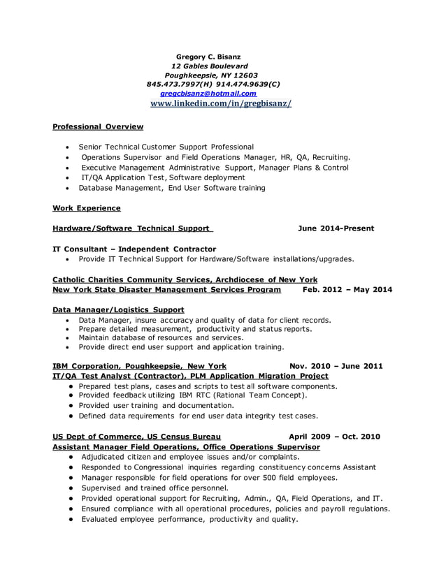 Greg Bisanz Resume Updated Jan 2,2016 | DOCX | IT and Internet Support | Internet