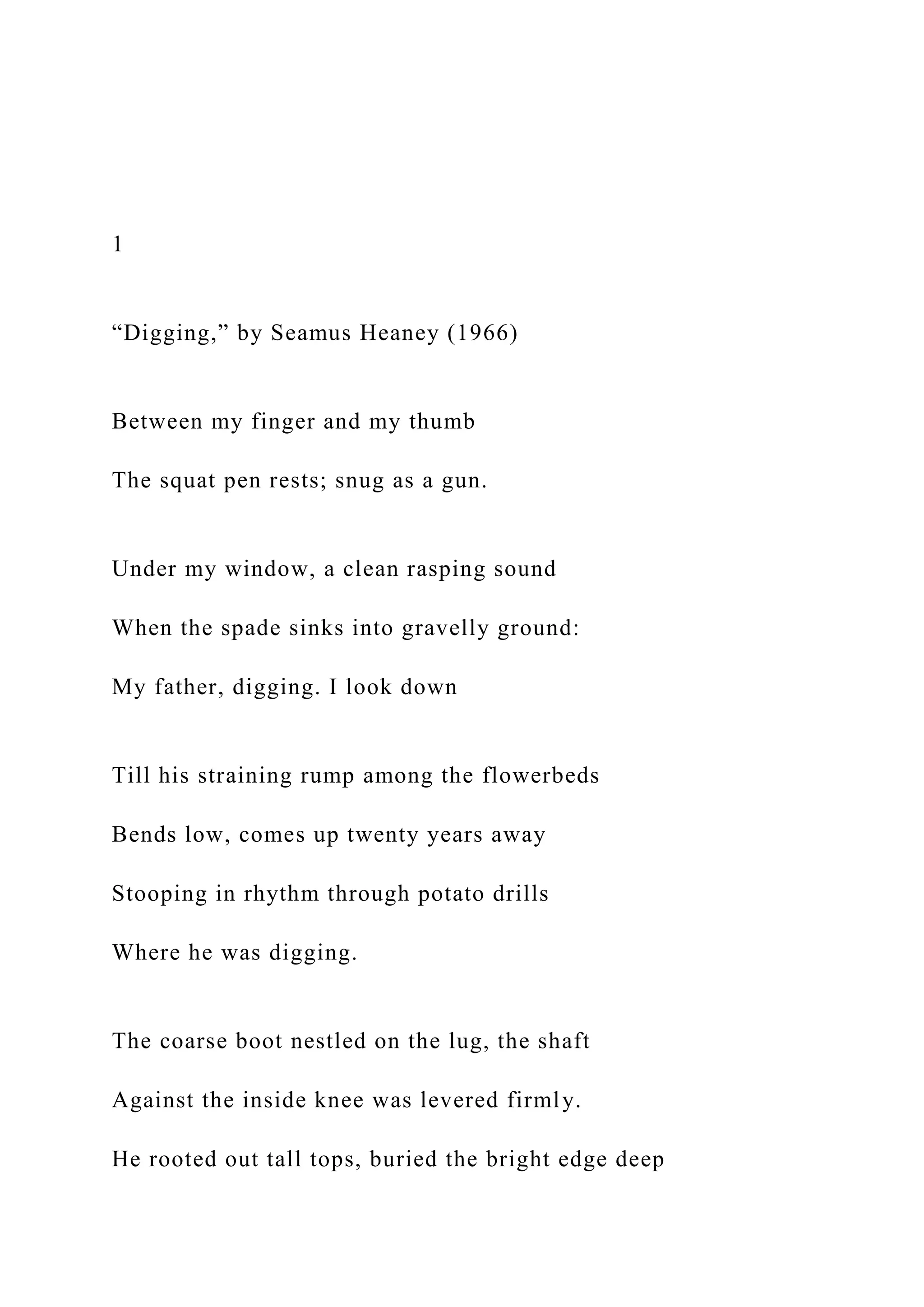 1 Digging,” by Seamus Heaney (1966) Between my fi.docx