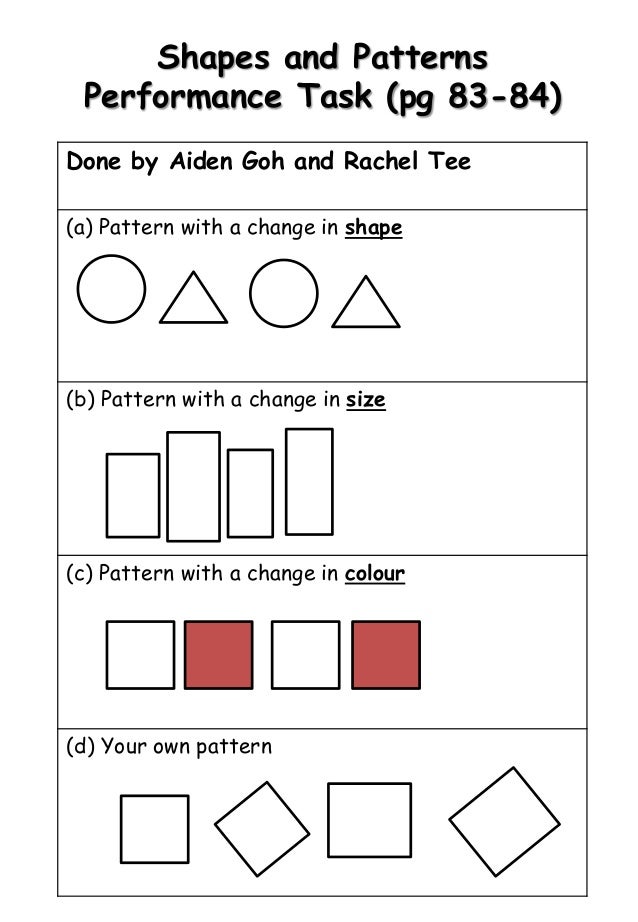 Shapes and Patterns Performance Task (pg 83-84) by 1 Diligence 2014