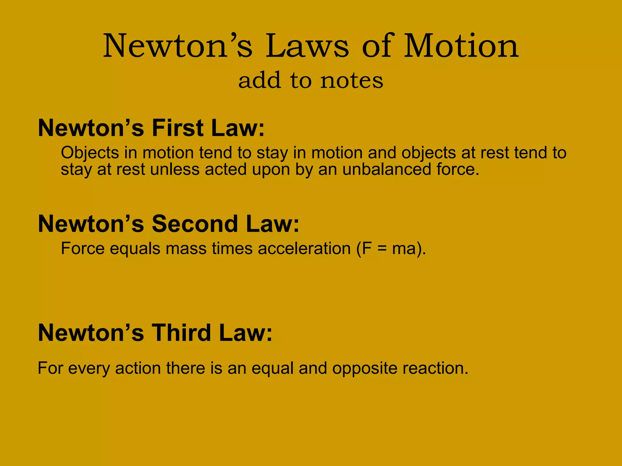 Newton's 3 laws of Motion | PPT