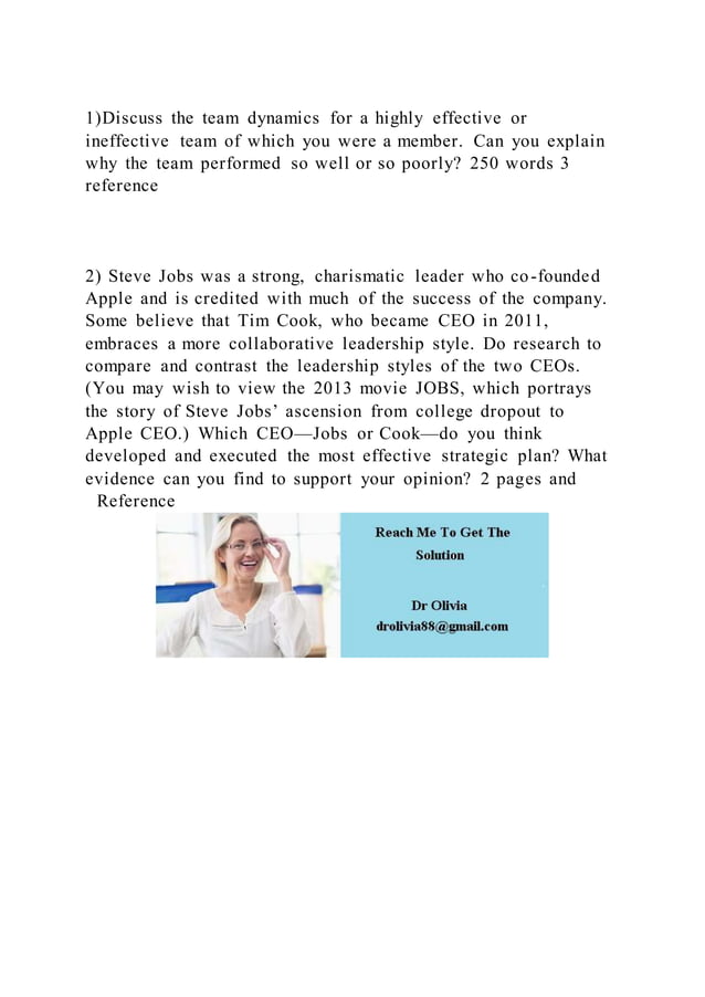 1)Discuss the team dynamics for a highly effective or ineffective te | DOCX